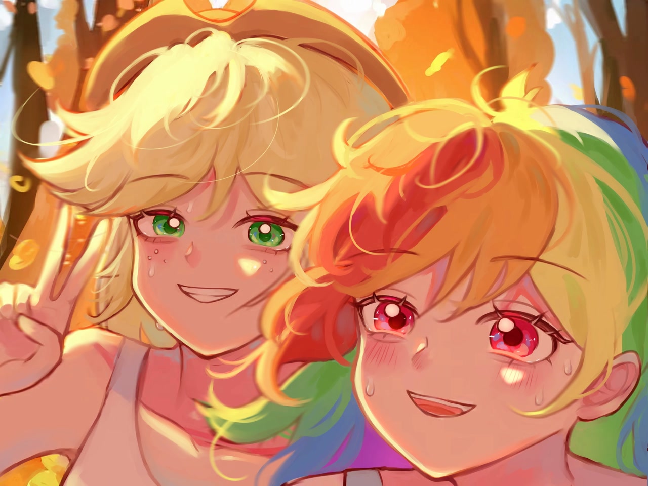 #3224512 - safe, artist:xinjinjumin8460028, applejack, rainbow dash ...