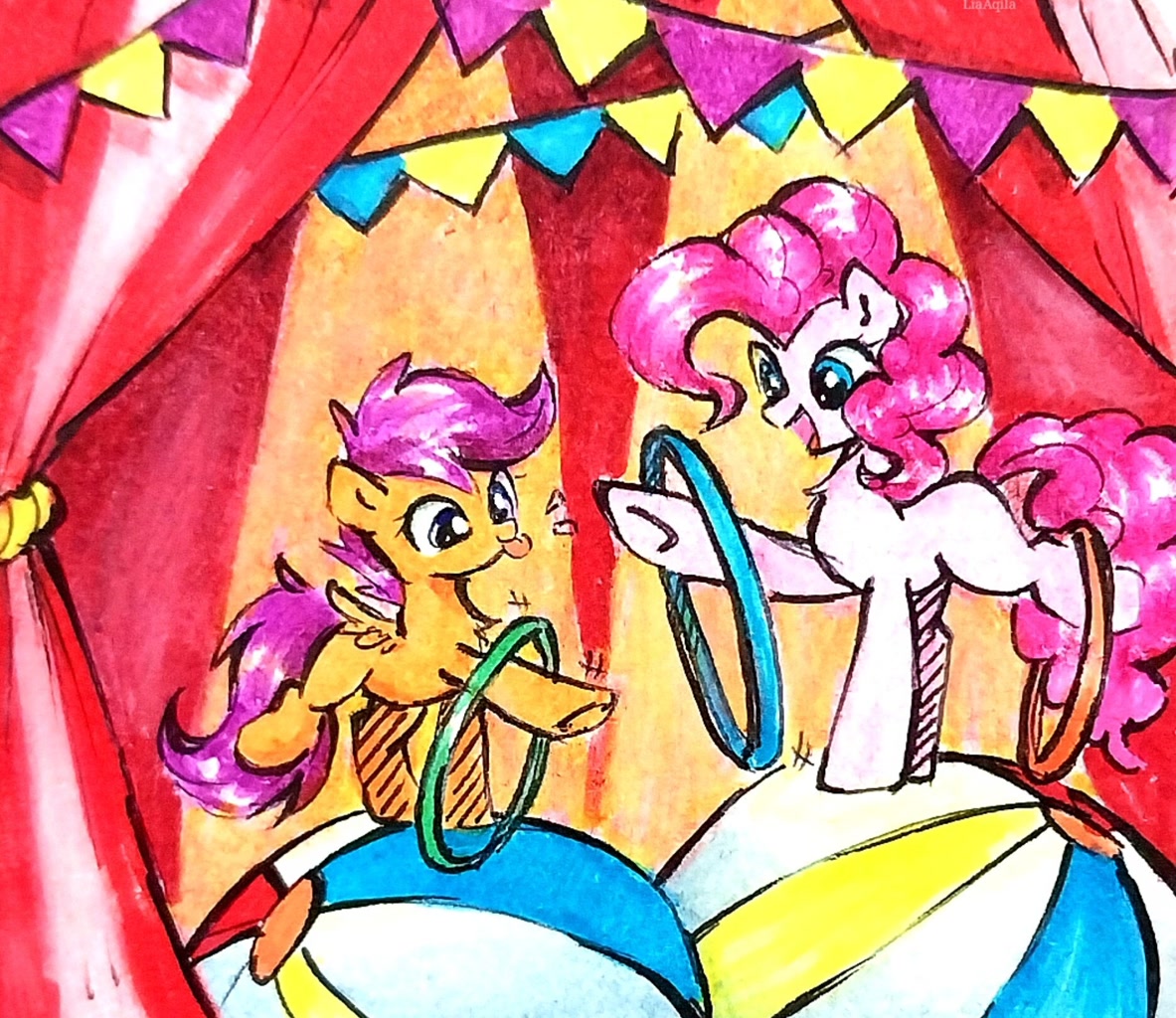 #3226902 - safe, artist:liaaqila, pinkie pie, scootaloo, earth pony, pegasus, pony, g4, :p ...