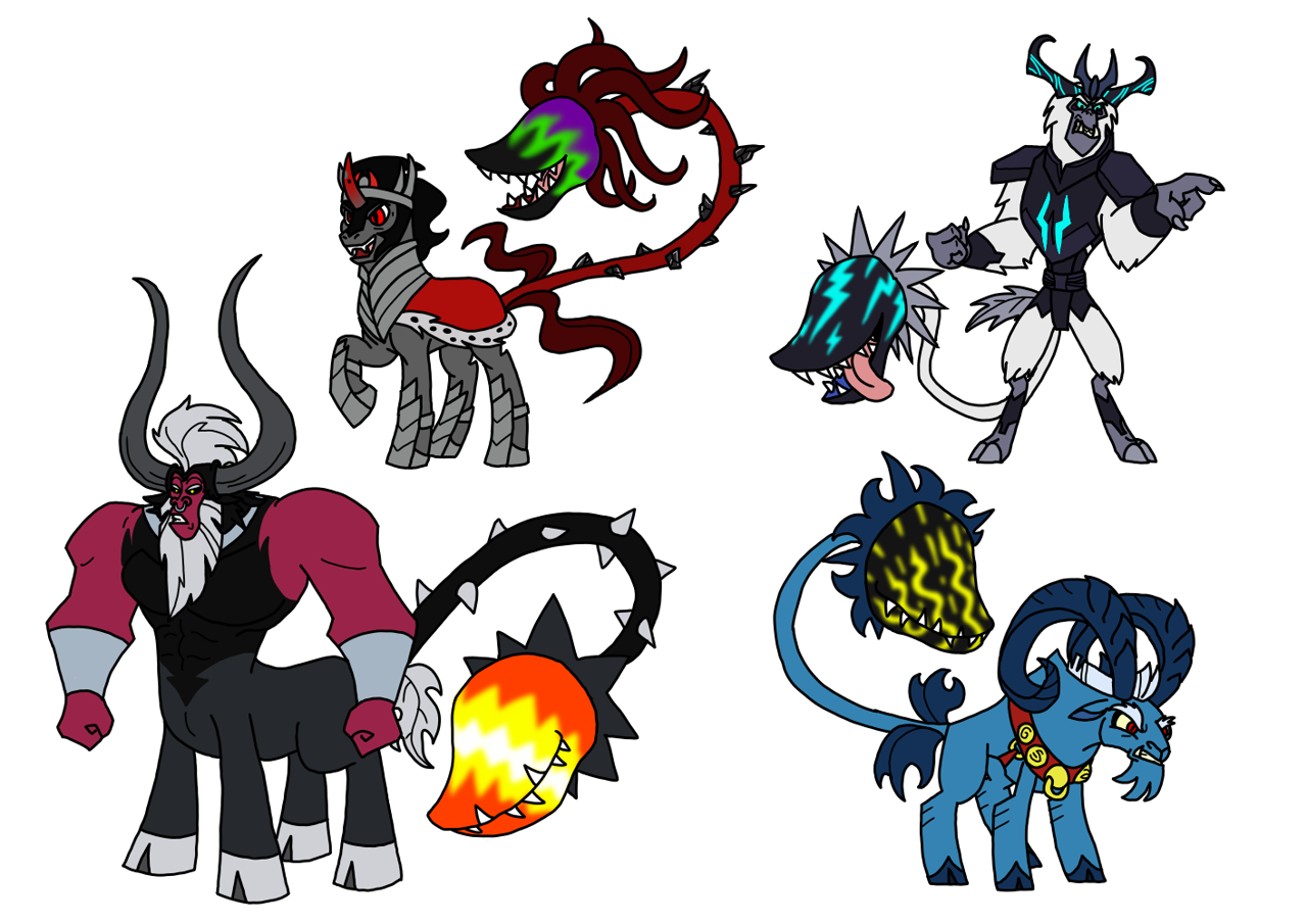 #3227601 - safe, artist:zetikoopa, grogar, king sombra, lord tirek, storm king, centaur, goat ...