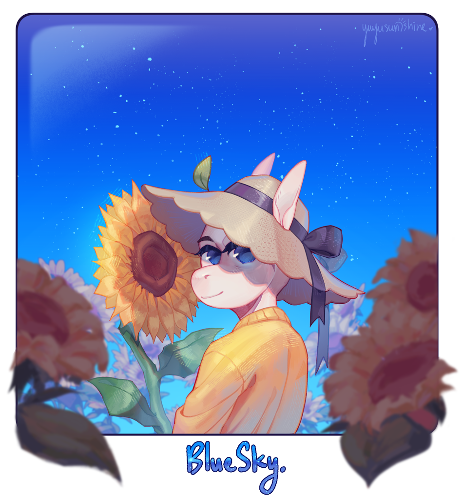 #3229254 - safe, artist:yuyusunshine, oc, oc only, anthro, flower, hat, solo, sunflower - Derpibooru