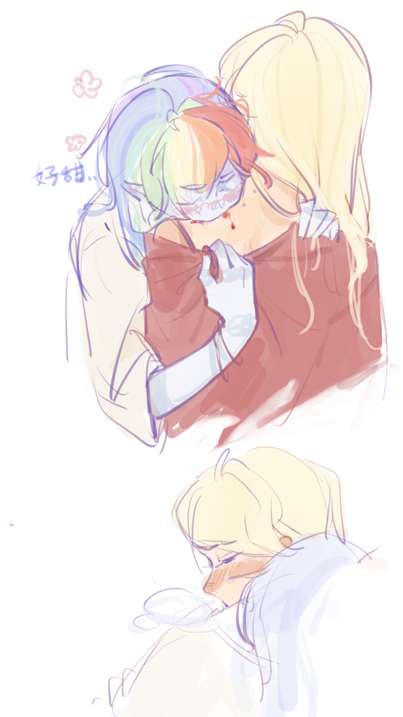 #3229410 - safe, artist:cloverieee, applejack, rainbow dash, human, undead, vampire, equestria ...