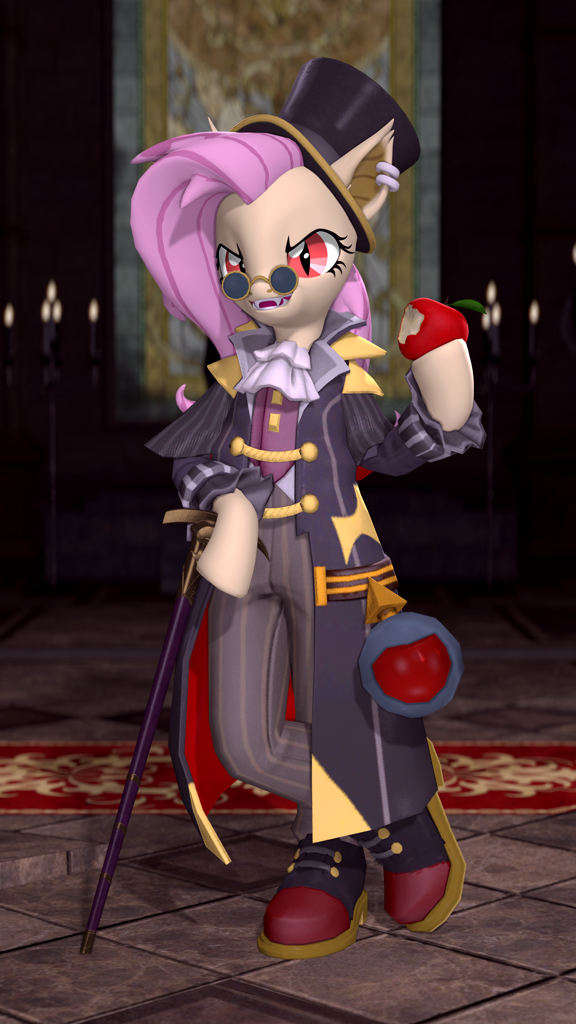 #3230753 - safe, artist:owlpirate, fluttershy, bat pony, anthro, g4, 3d ...