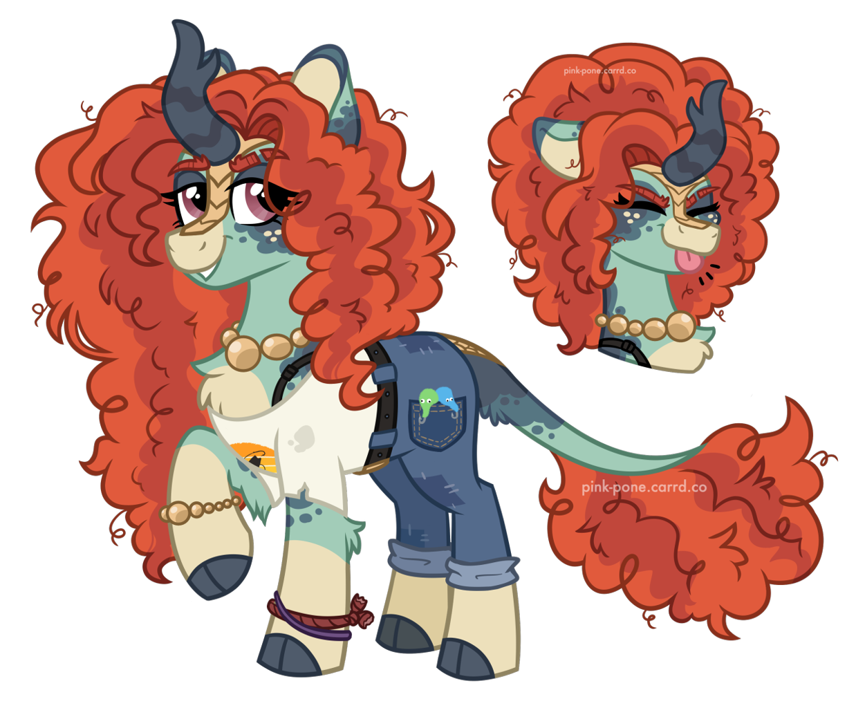 #3212588 - safe, artist:pink-pone, oc, oc:red herring, kirin, clothes, female, pants, shirt ...