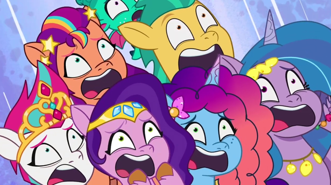 #3212878 - safe, screencap, hitch trailblazer, izzy moonbow, misty brightdawn, pipp petals ...