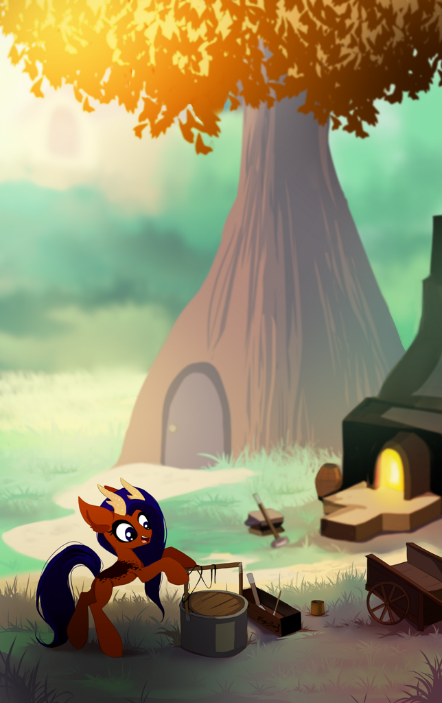 #3231177 - safe, artist:skyeypony, oc, oc only, pony, anvil, cart ...