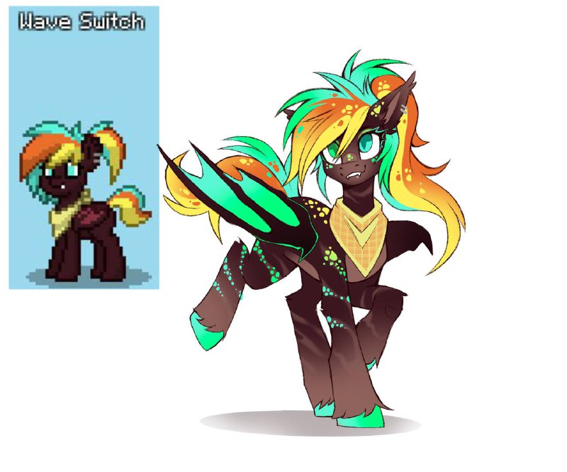 #3231330 - safe, artist:buvanybu, oc, oc only, oc:wave switch, bat pony, pony, pony town, bat ...