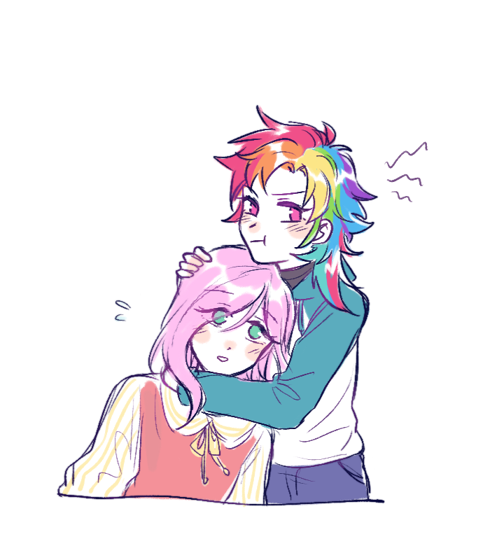 #3231564 - safe, artist:laochi777, fluttershy, rainbow dash, human, :t ...