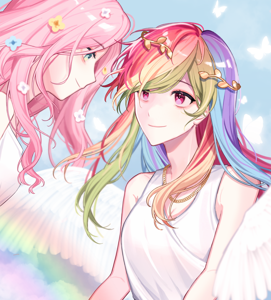 #3238689 - safe, artist:hfn29852262, fluttershy, rainbow dash, human ...