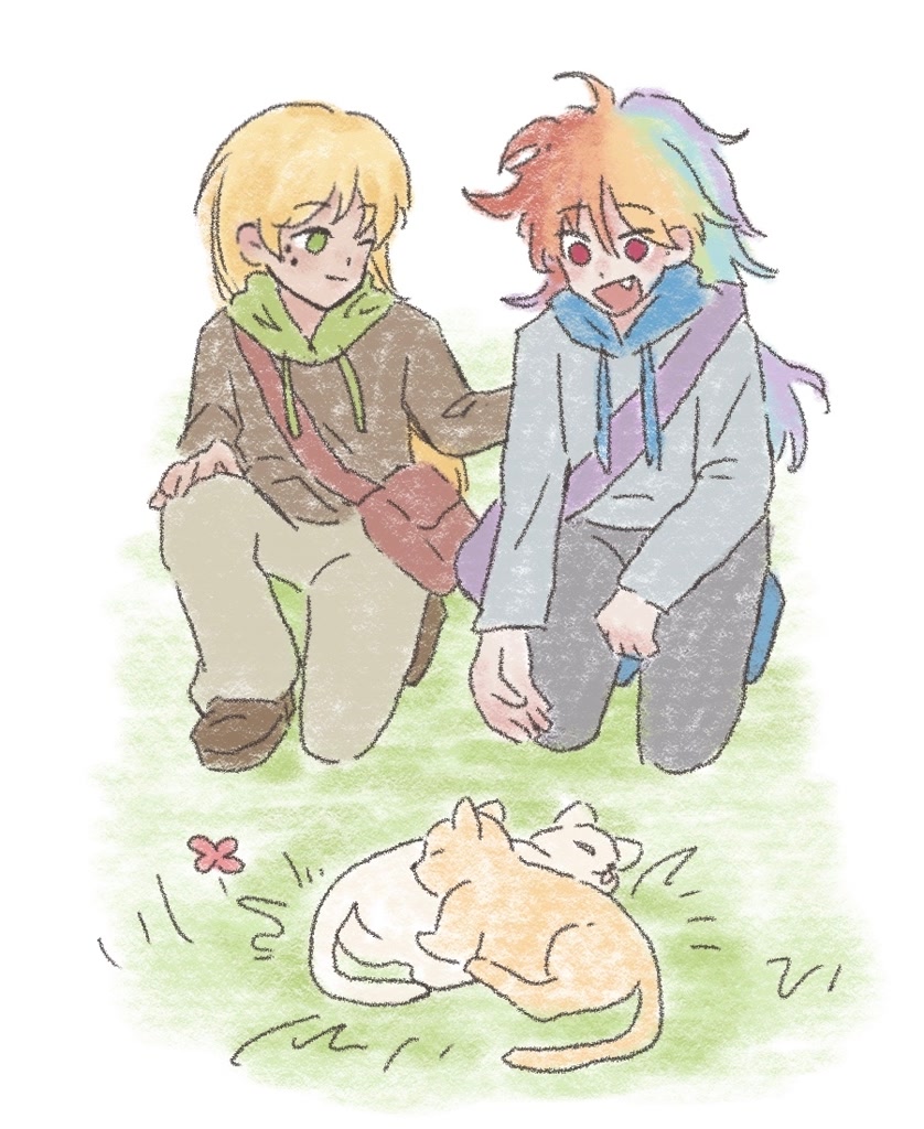 #3240540 - safe, artist:xiaojin315, part of a set, applejack, rainbow dash, cat, human, g4 ...