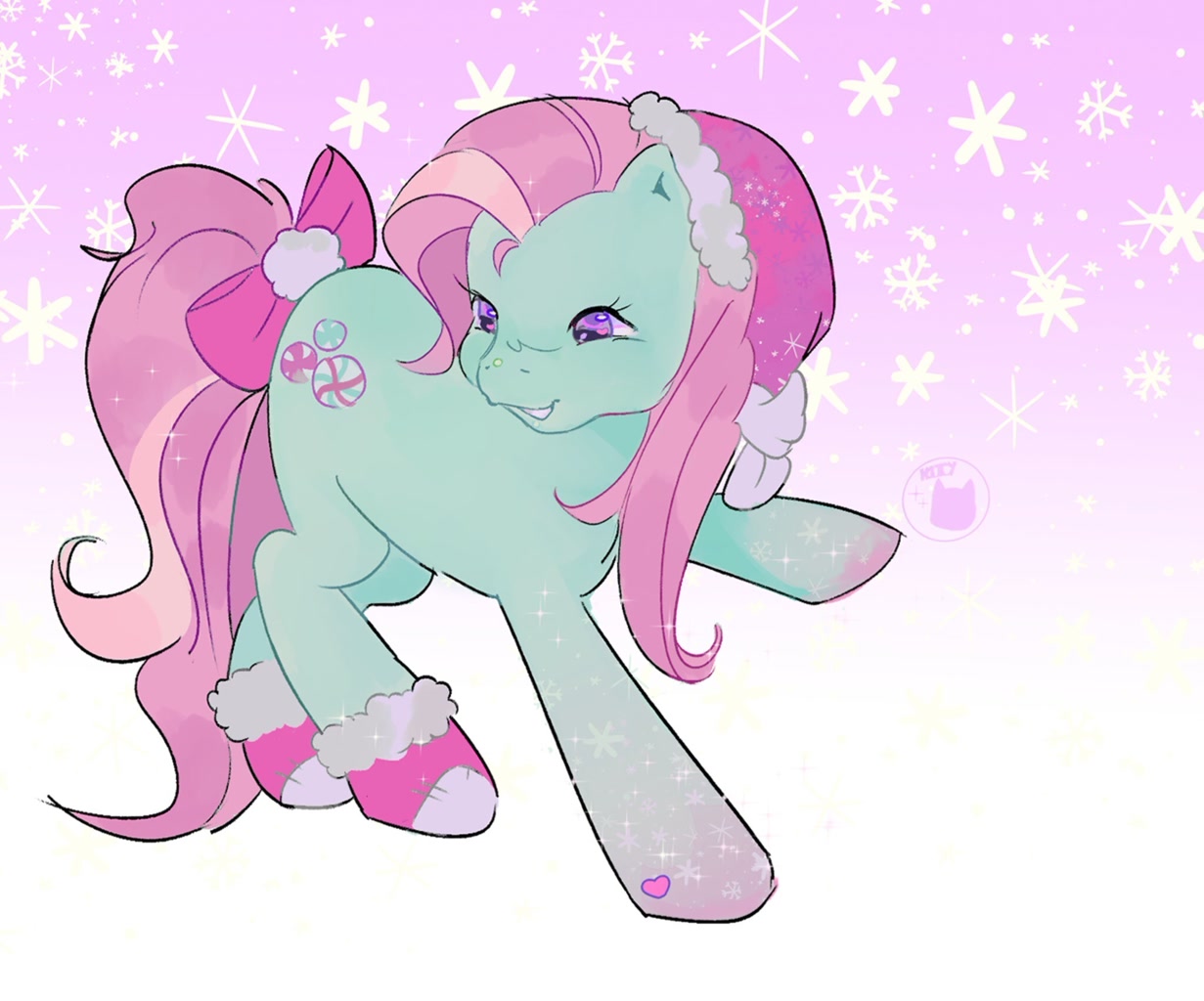 #3243481 - safe, artist:fluttr3, minty, earth pony, pony, g3, bow ...