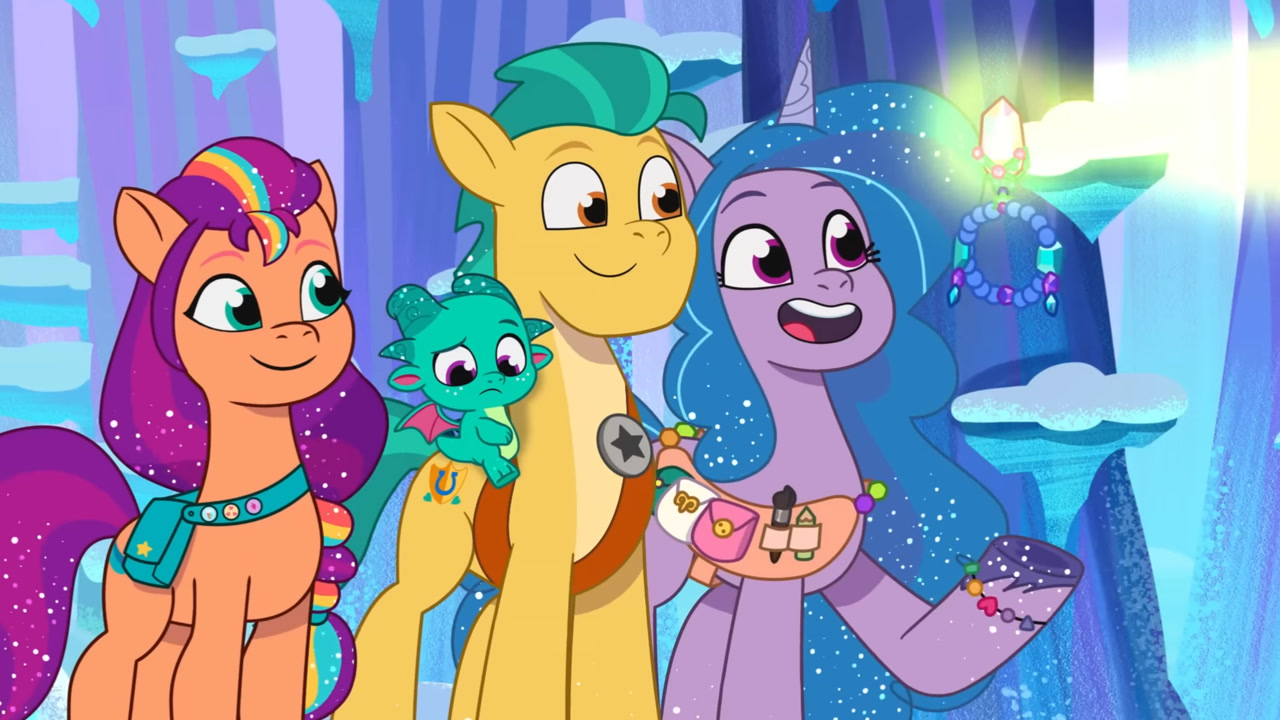 #3248760 - safe, screencap, hitch trailblazer, izzy moonbow, sparky sparkeroni, sunny starscout ...