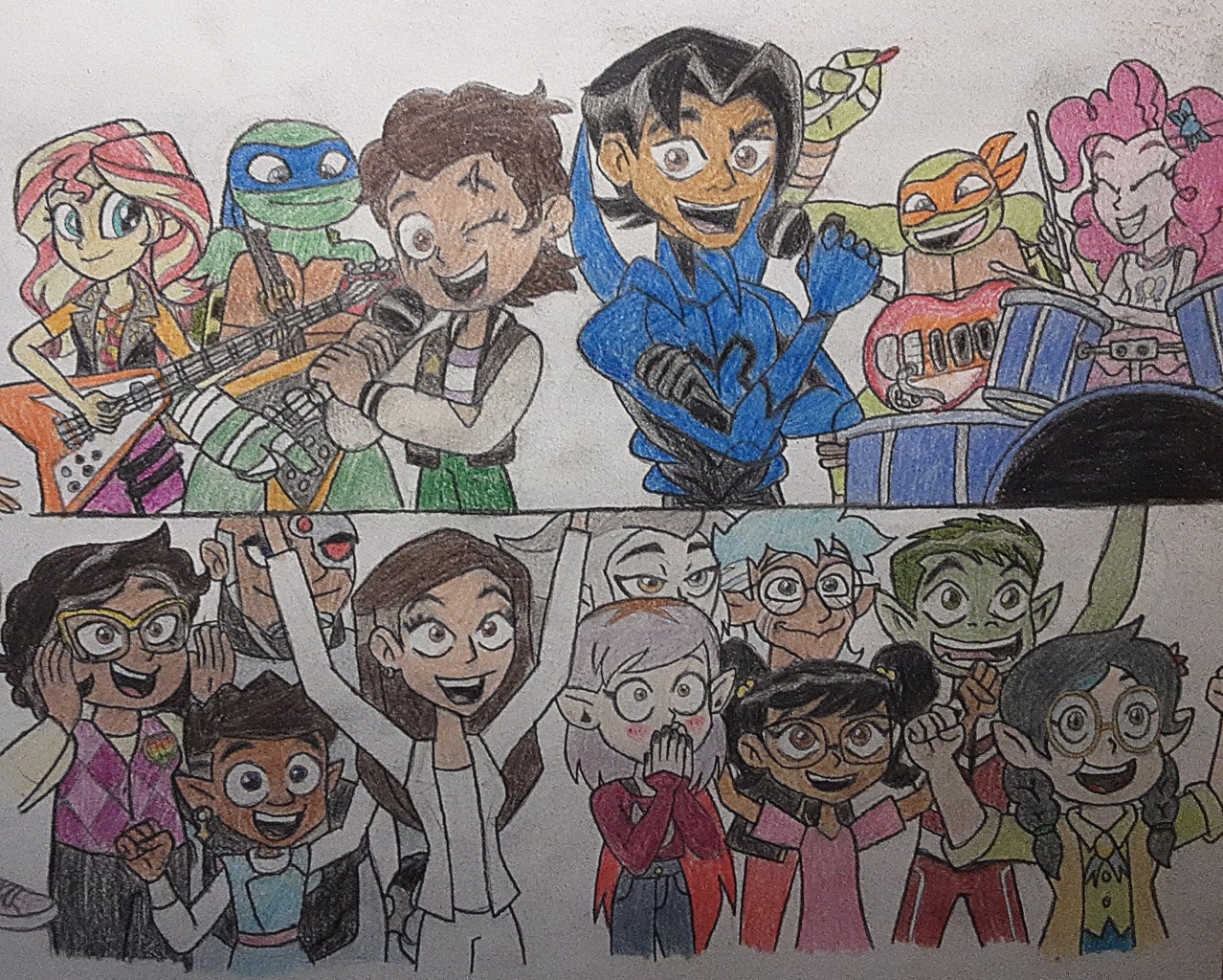 #3249611 - safe, artist:jebens1, pinkie pie, sunset shimmer, cyborg ...