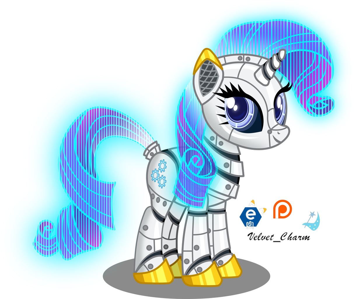 #3249934 - safe, artist:velvetcharm, rarity, pony, robot, robot pony ...