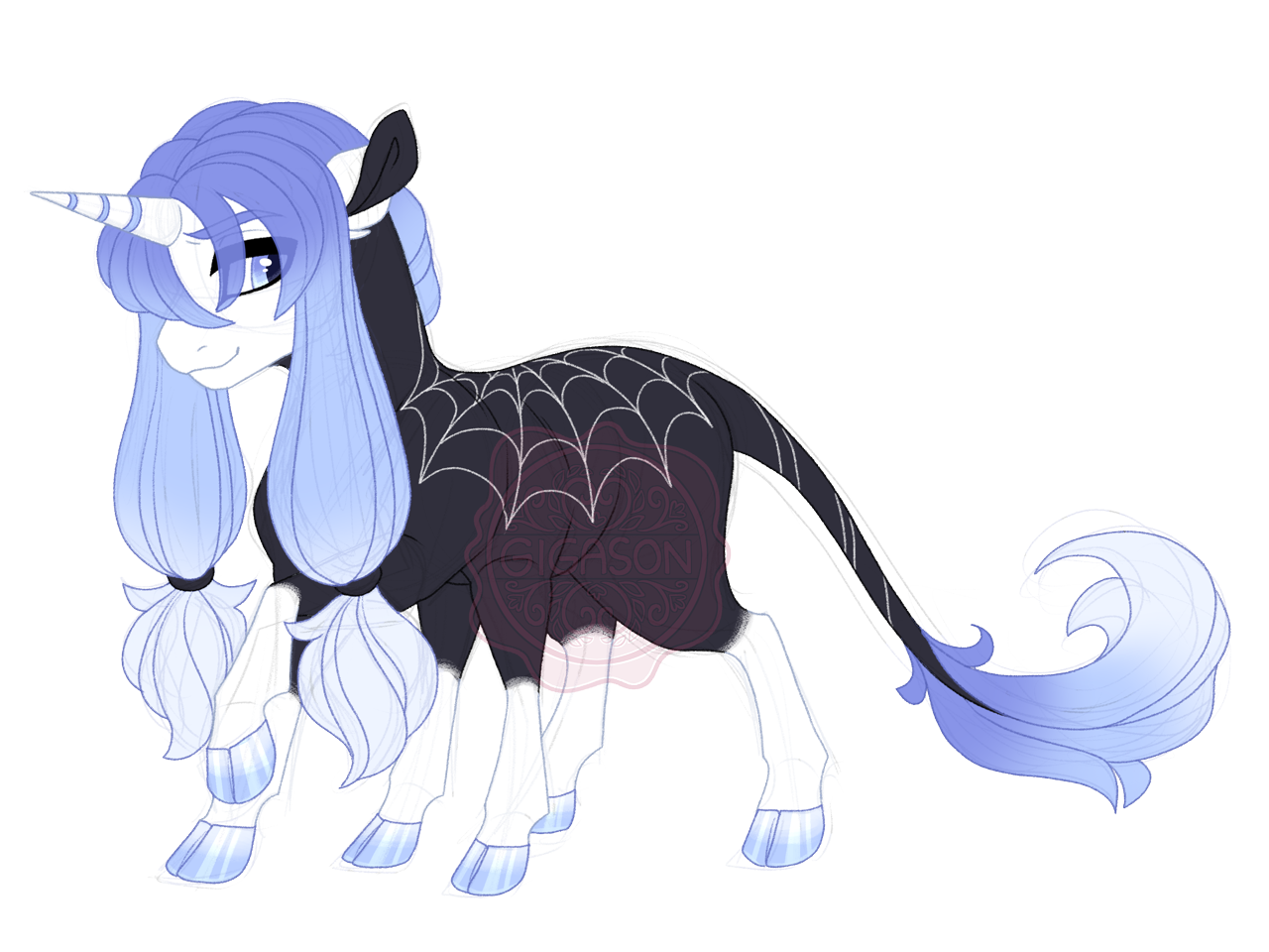 #3233051 - safe, artist:gigason, oc, oc only, oc:spirit web, pony, unicorn, bald face, blaze ...