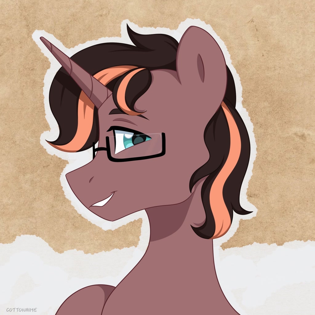 #3251220 - safe, artist:cottonaime, oc, oc:cinder, pony, unicorn, commission, glasses, high res ...