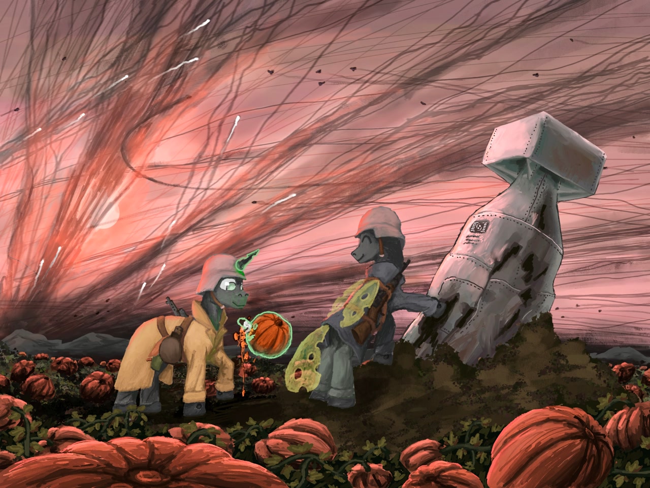 #3234855 - safe, artist:eggmusubi, changeling, equestria at war mod, bomb, gun, halloween, high ...