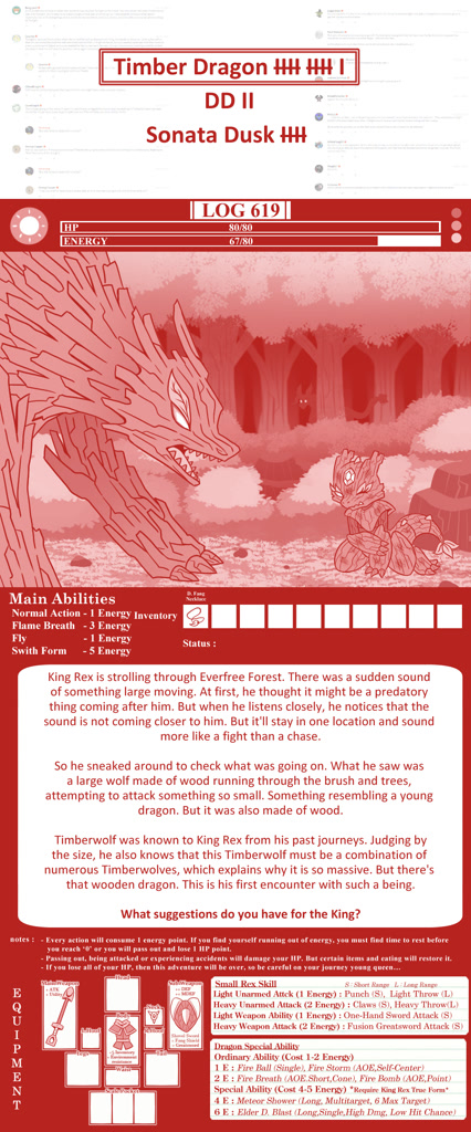 #3235015 - safe, artist:vavacung, oc, oc:king rex, dragon, timber wolf, comic:the adventure logs ...