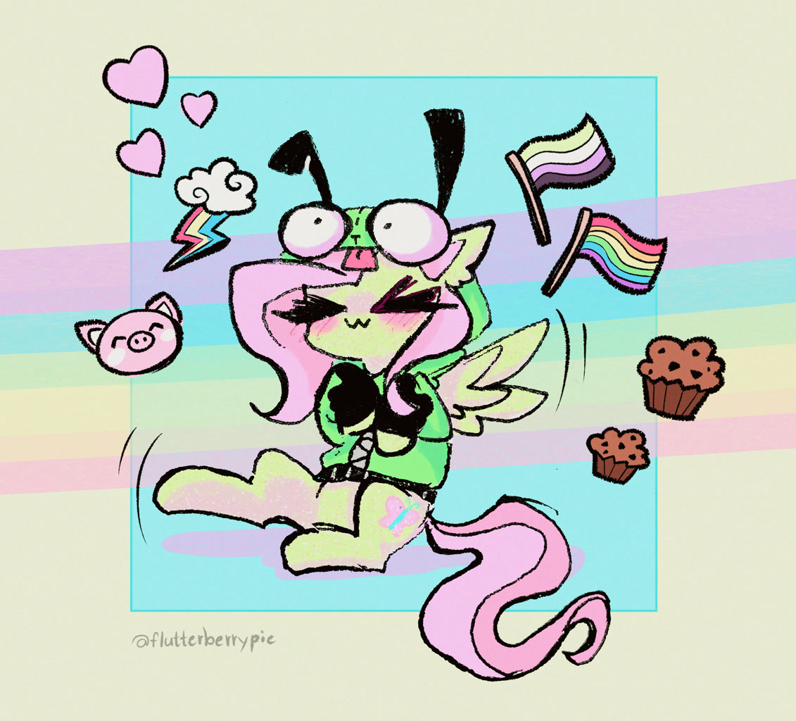 #3251739 - safe, artist:flutterberrypie, fluttershy, pegasus, pig, pony ...