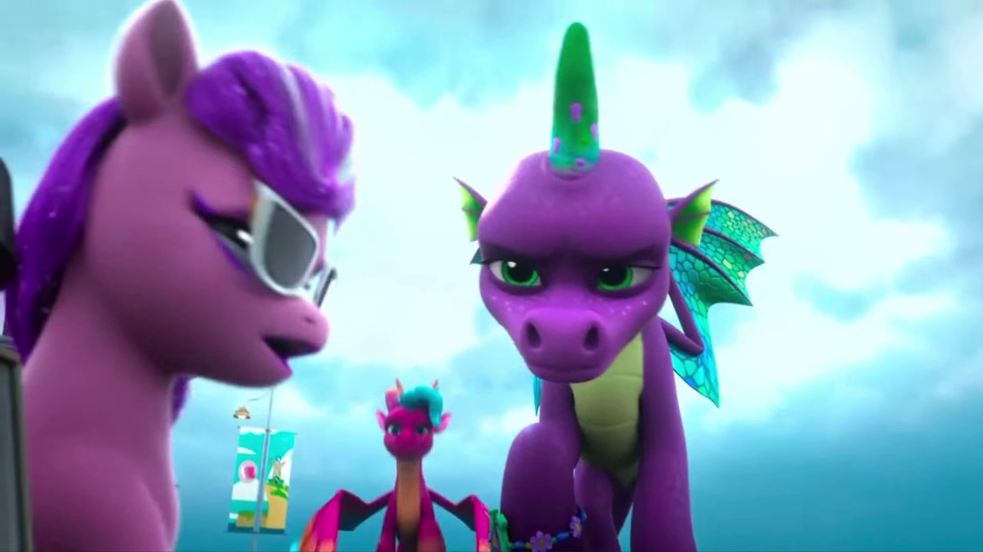 #3252244 - safe, screencap, blaize skysong, lily (g5), spike, dragon, earth pony, pony, g5, my ...