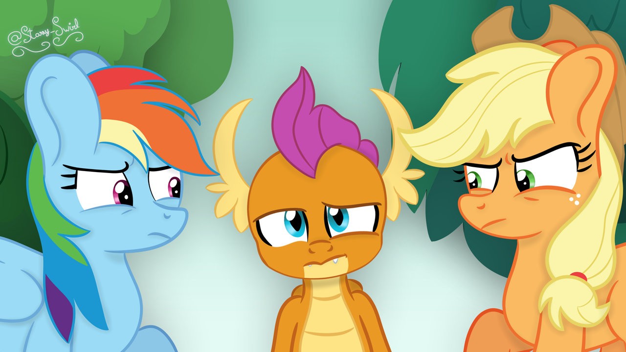 #3258323 - safe, artist:starry swirl, applejack, rainbow dash, smolder ...