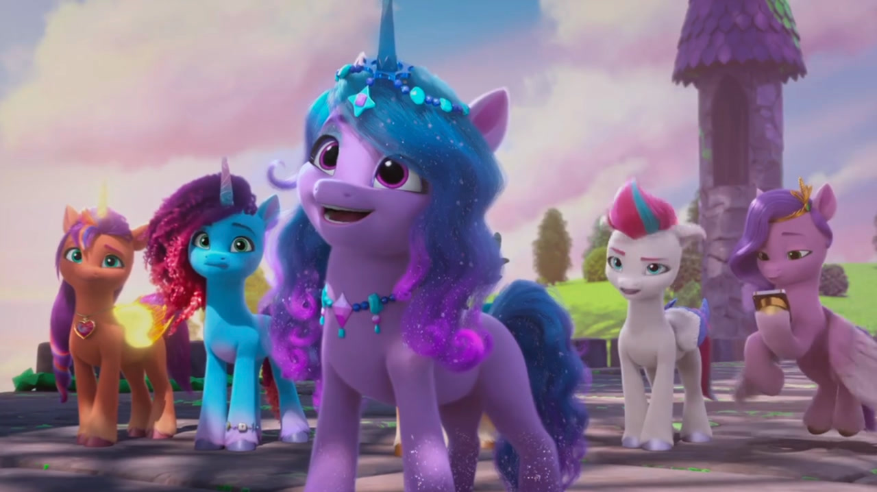 #3261195 - safe, screencap, hitch trailblazer, izzy moonbow, misty brightdawn, pipp petals ...