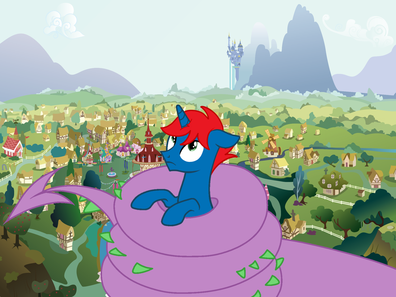 #3262759 - safe, artist:ry-bluepony1, spike, oc, oc:train track, dragon ...