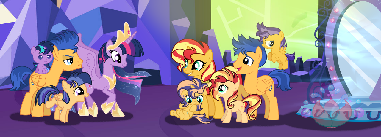 #3263125 - safe, artist:sealilyan, flash sentry, sunset shimmer ...