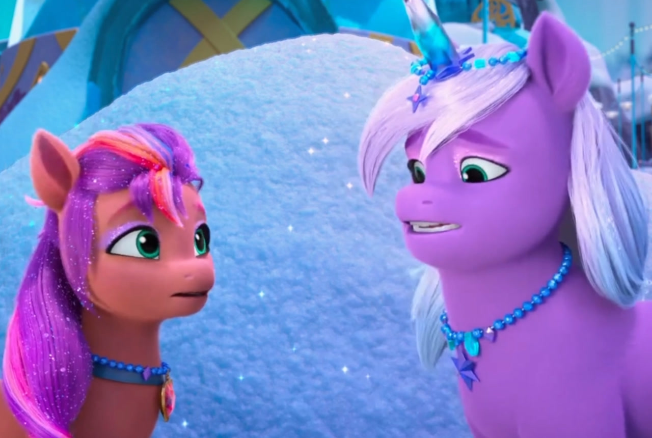 #3265326 - safe, screencap, sunny starscout, violet frost, auroricorn, earth pony, pony, g5, my ...