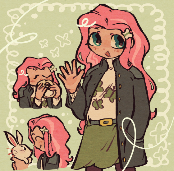 #3266449 - safe, artist:kuakkit, angel bunny, fluttershy, human, rabbit ...