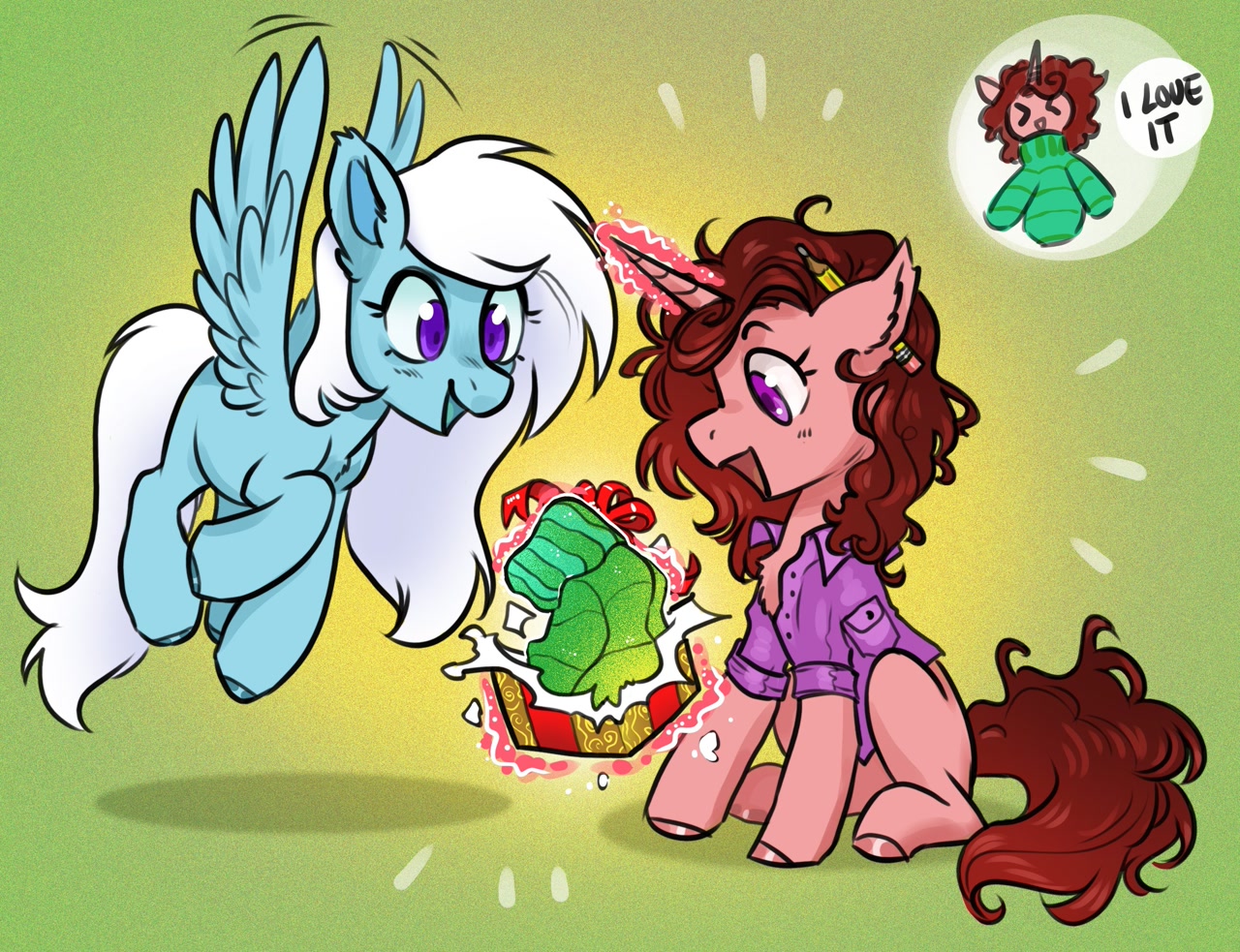 #3269961 - safe, artist:opalacorn, oc, oc only, pegasus, pony, unicorn, christmas, clothes ...