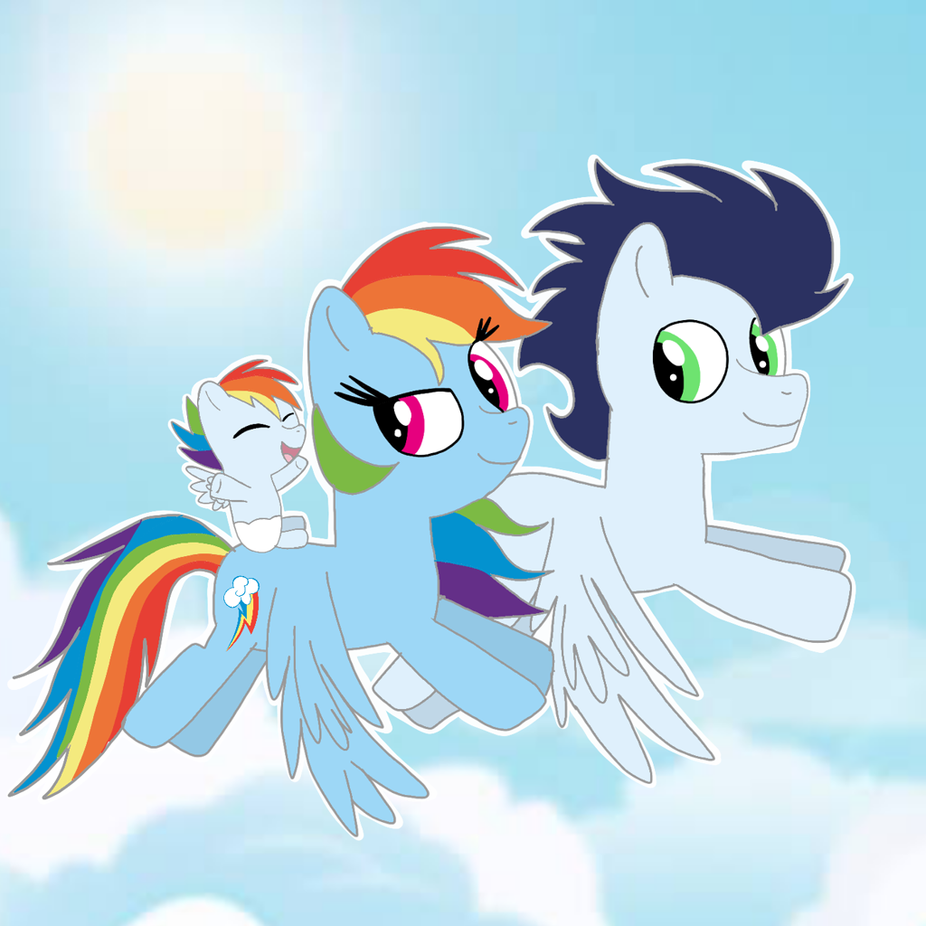 #3272073 - safe, artist:mrsdashskies, rainbow dash, soarin', oc, oc:rainbow blitz, g4, female ...