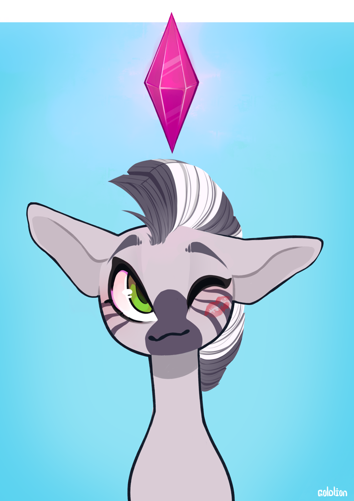 #3272189 - safe, artist:goldlion, oc, oc only, oc:zebra north, zebra, bust, floppy ears, green ...