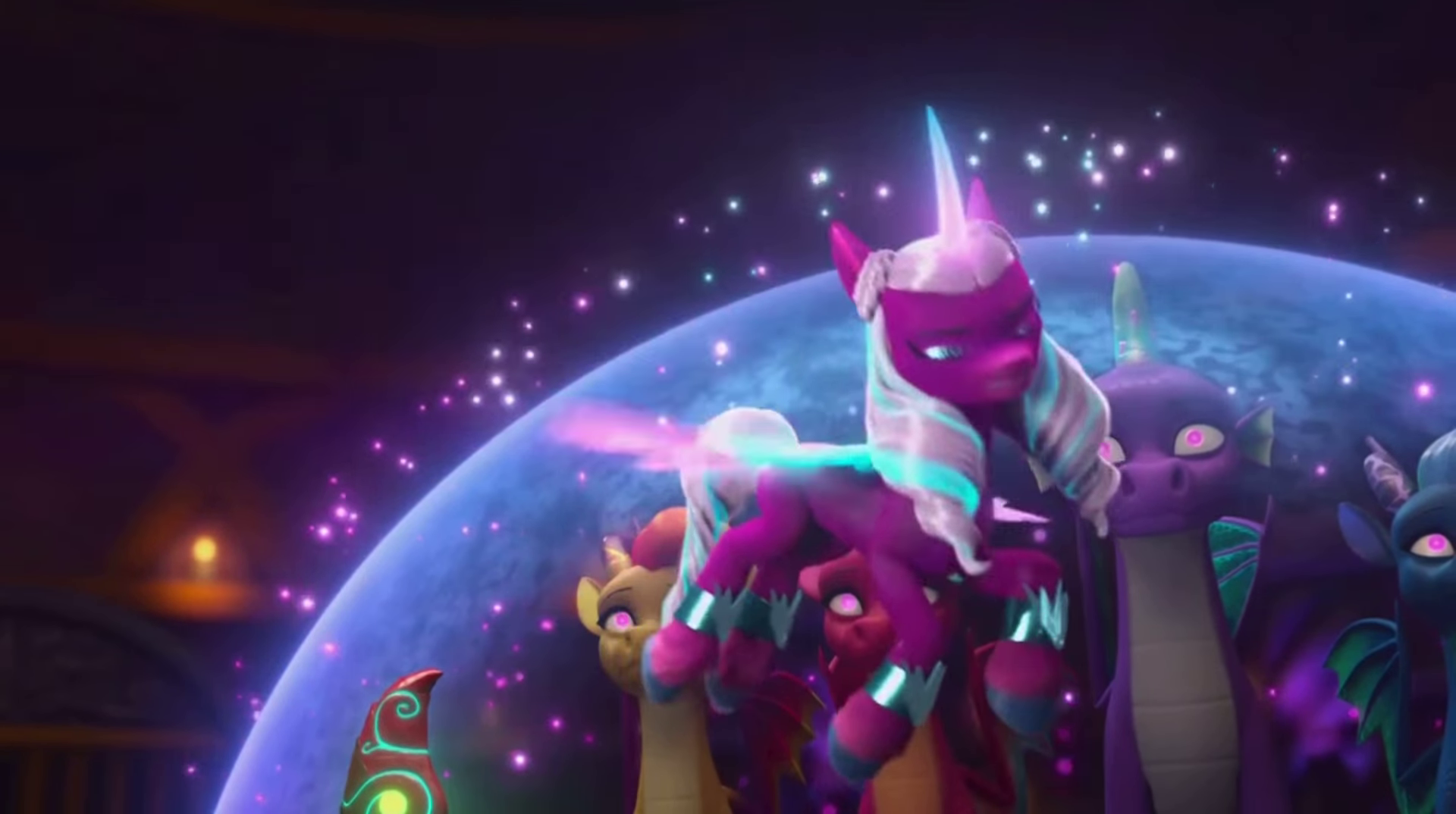 #3253769 - safe, screencap, blaize skysong, fountain (g5), luxxe, opaline arcana, spike, alicorn ...