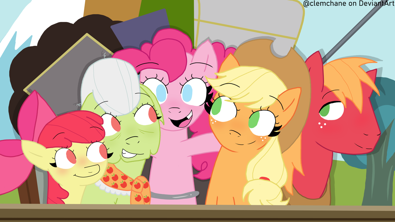 #3256155 - safe, artist:clemchane, apple bloom, applejack, big ...