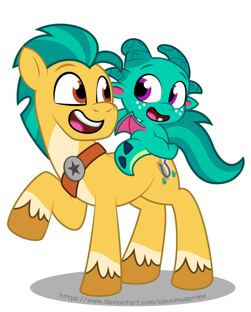 #3256748 - safe, artist:aleximusprime, hitch trailblazer, sparky sparkeroni, dragon, earth pony ...