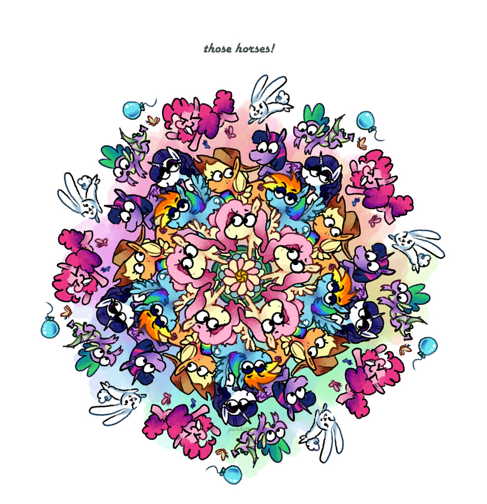 #3044605 - safe, artist:punkittdev, angel bunny, applejack, fluttershy ...