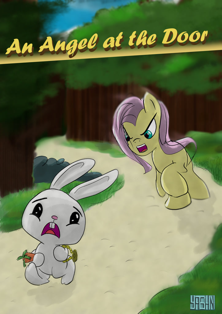 #3044929 - safe, artist:yashn37, angel bunny, fluttershy, angry, chase ...