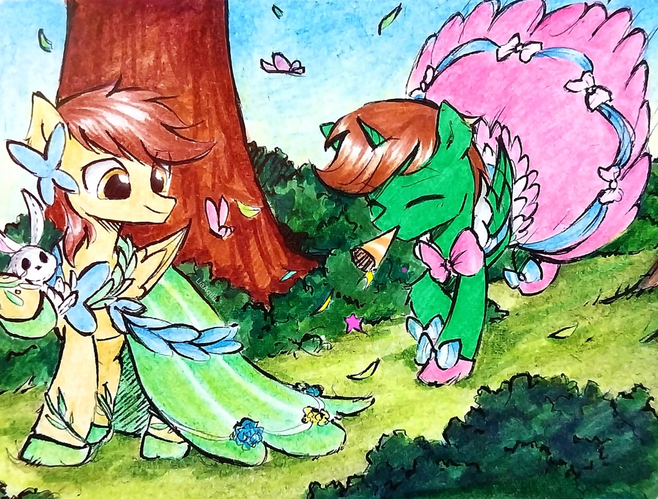 #3046294 - safe, artist:liaaqila, angel bunny, oc, oc only, oc:ferb fletcher, oc:frost d. tart ...