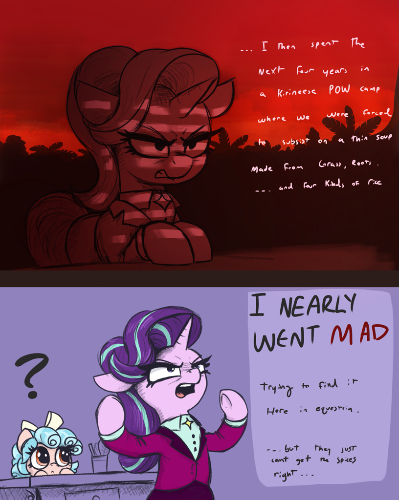 #3048351 - safe, artist:t72b, cozy glow, starlight glimmer, pegasus, pony, unicorn, g4, bipedal ...