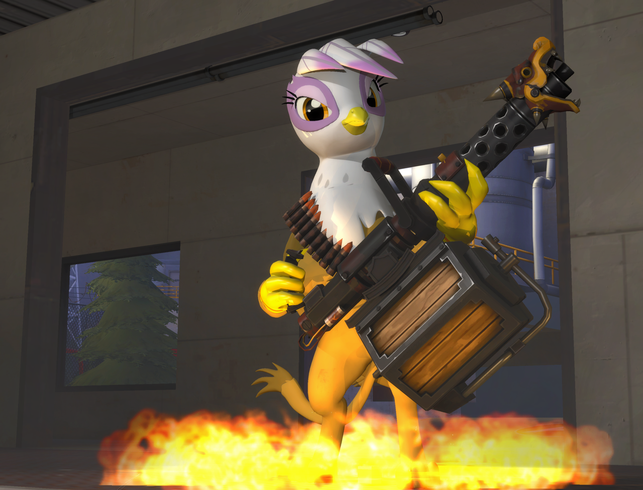 #3049293 - safe, artist:xafilah, gilda, griffon, 3d, fire, gmod, heavy ...
