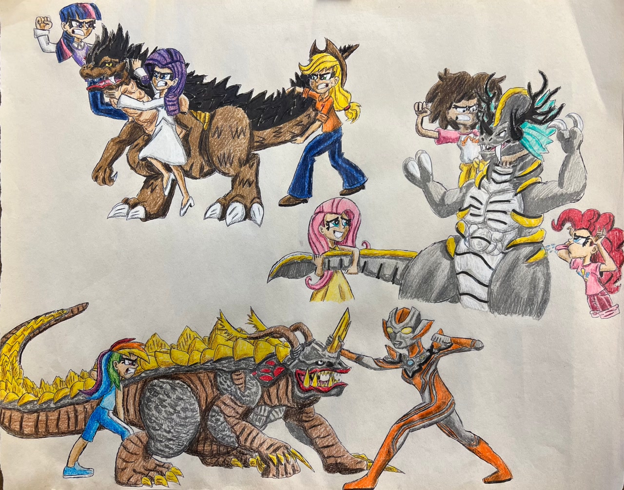 #3051249 - safe, artist:bozzerkazooers, applejack, fluttershy, pinkie ...