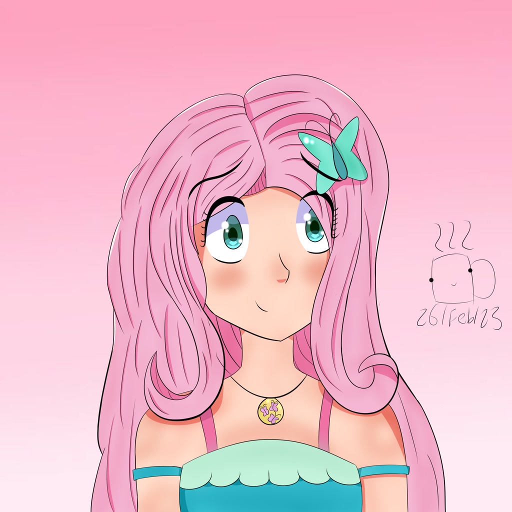 #3054012 - safe, artist:coffe_draws29, fluttershy, human, g4, female, gradient background, high ...