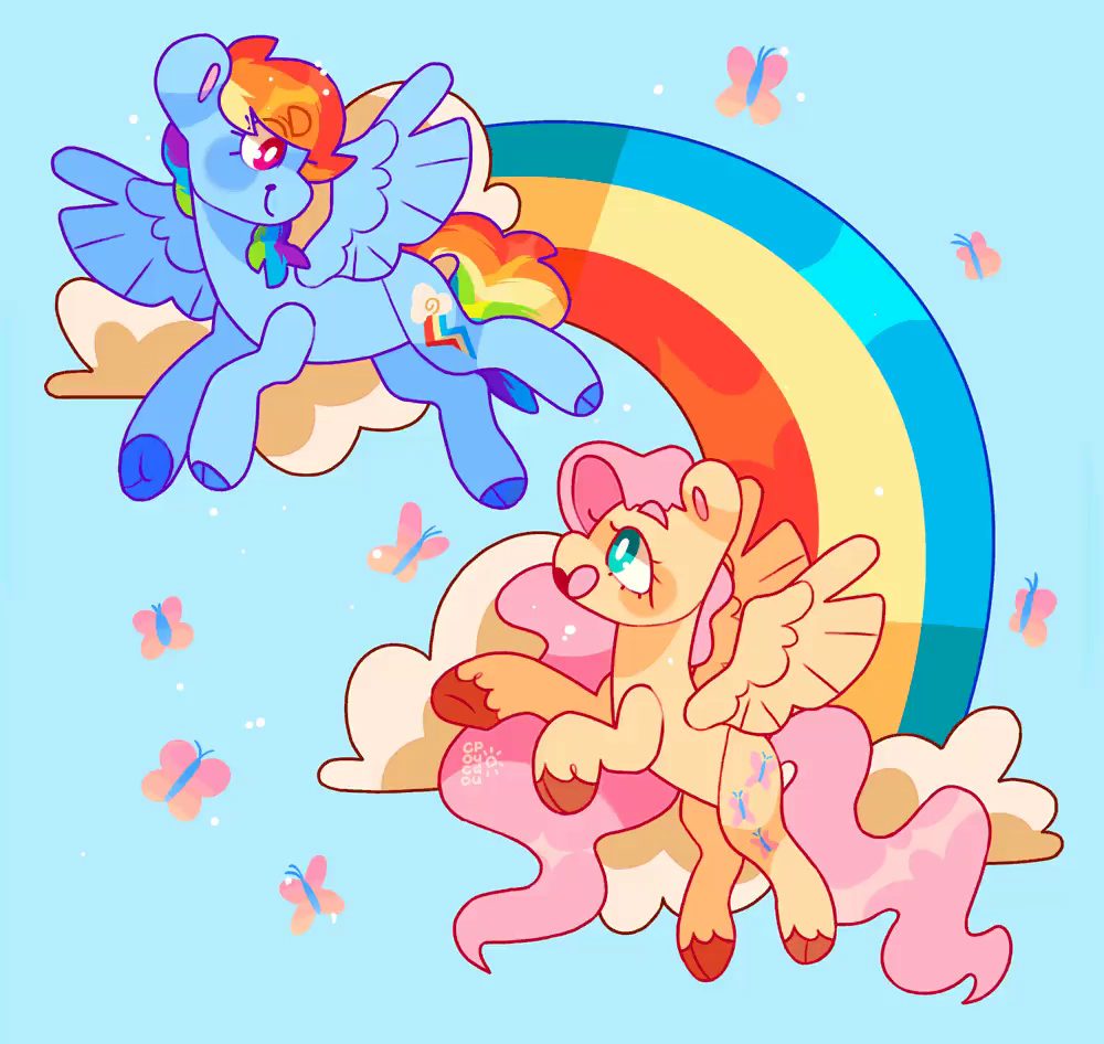 #3054255 - safe, artist:cocopudu, fluttershy, rainbow dash, butterfly ...