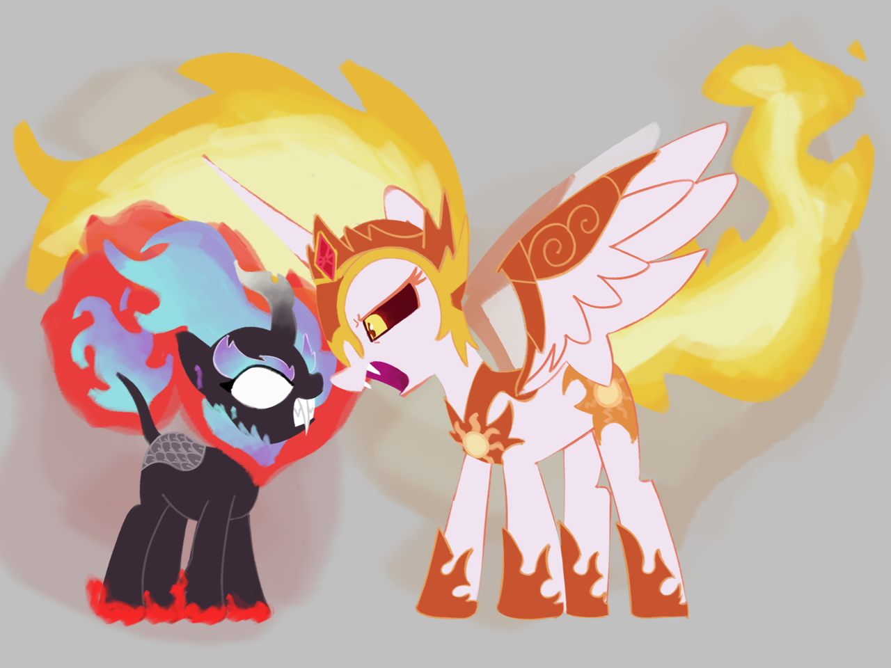 #3039418 - safe, artist:omelettepony, daybreaker, alicorn, kirin, nirik, pony, g4, crown ...