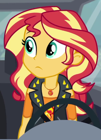#3040280 - safe, screencap, sunset shimmer, human, driving miss shimmer, driving miss shimmer ...