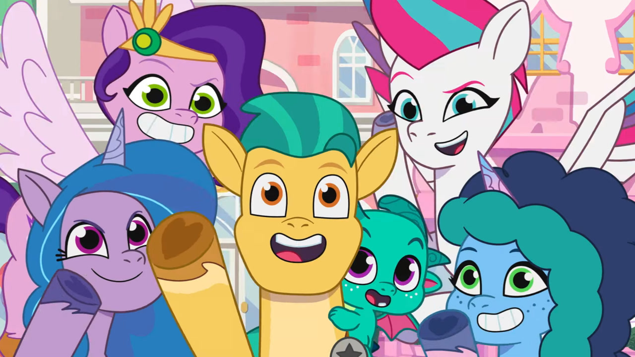 #3060940 - safe, screencap, hitch trailblazer, izzy moonbow, misty brightdawn, pipp petals ...