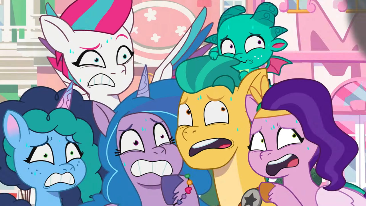 #3060951 - safe, screencap, hitch trailblazer, izzy moonbow, misty brightdawn, pipp petals ...