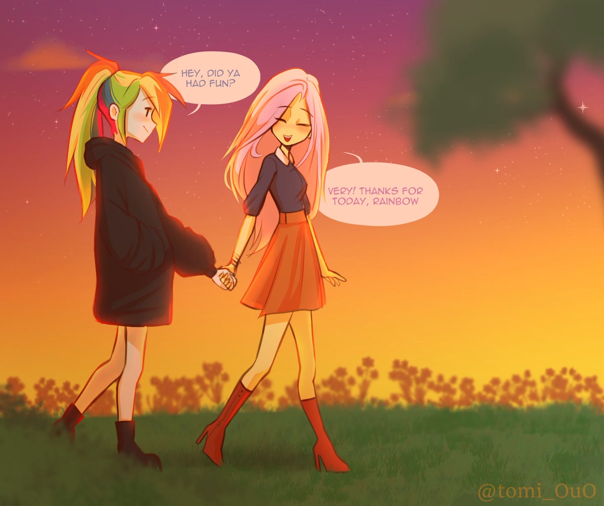 #3062074 - safe, artist:tomi_ouo, fluttershy, rainbow dash, human ...