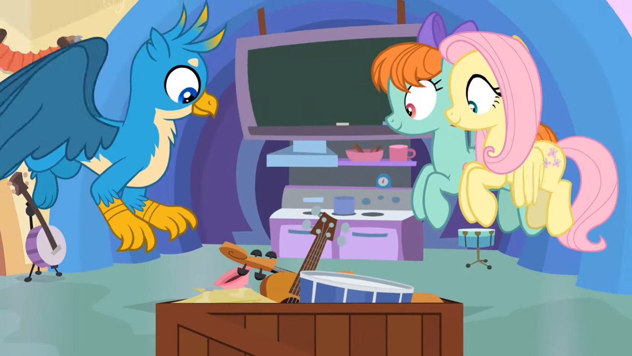 #3062865 - safe, artist:agrol, fluttershy, gallus, peppermint ...