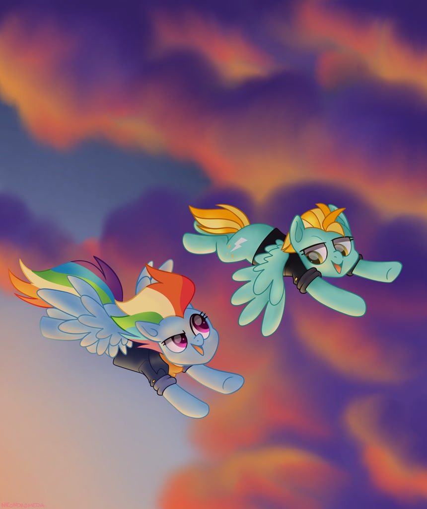 #3065279 - safe, artist:neondromeda, lightning dust, rainbow dash ...